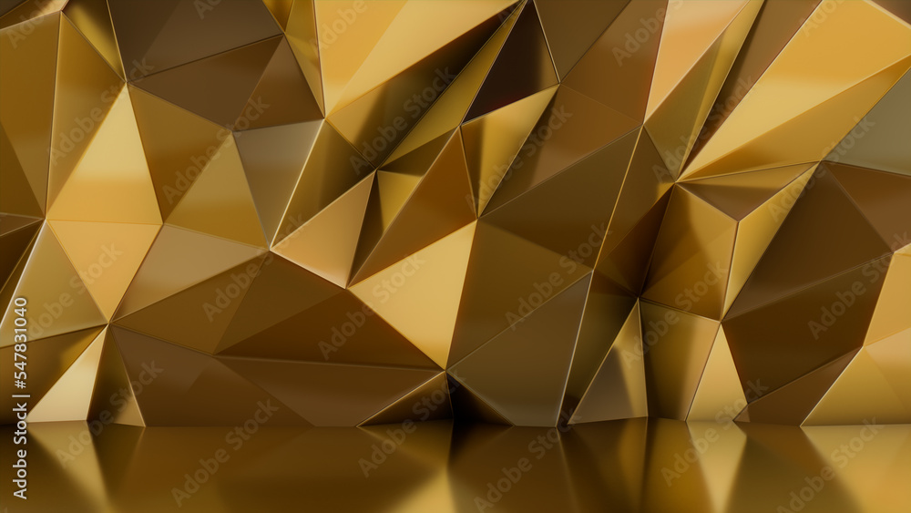 Polygon 3D Wall Wallpaper with Gold Contemporary Surface. Glossy 3D ...