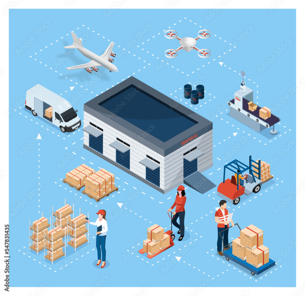 3D isometric Global logistics solutions concept with Smart Logistics ...