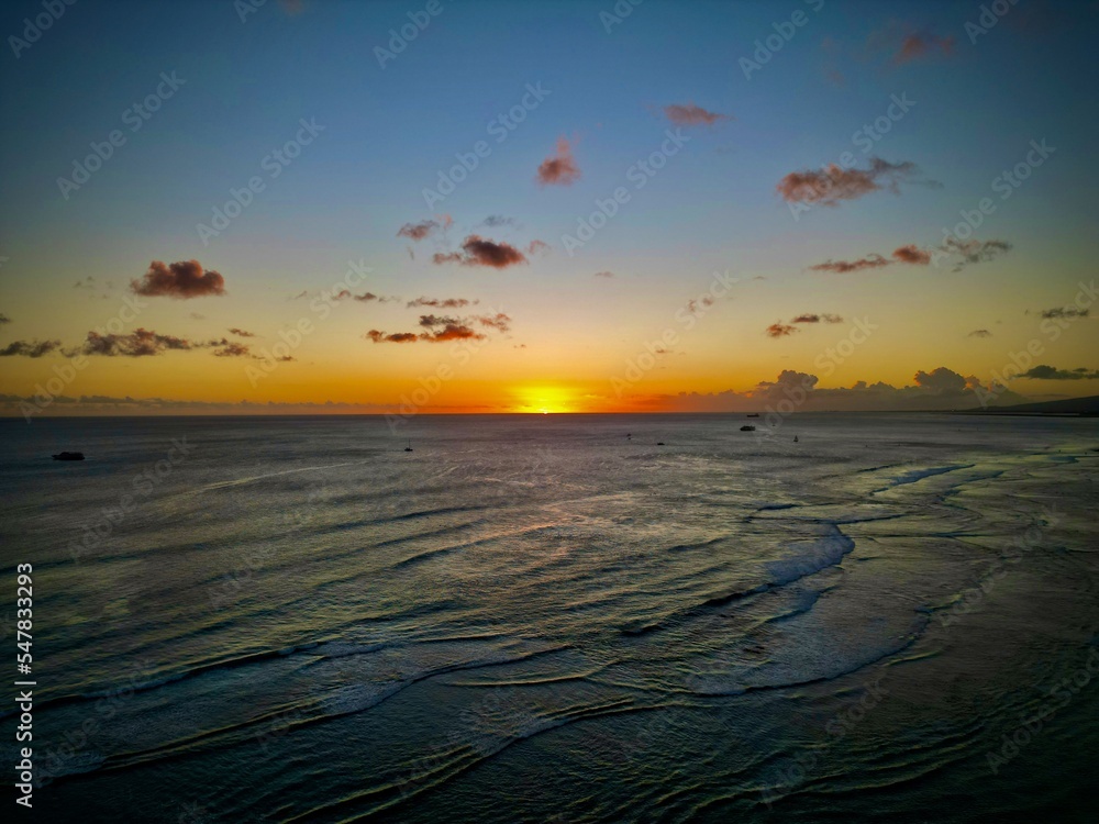 Horizon Sunset off of Ala Moana Beach Park, Honolulu, HI Stock Photo ...