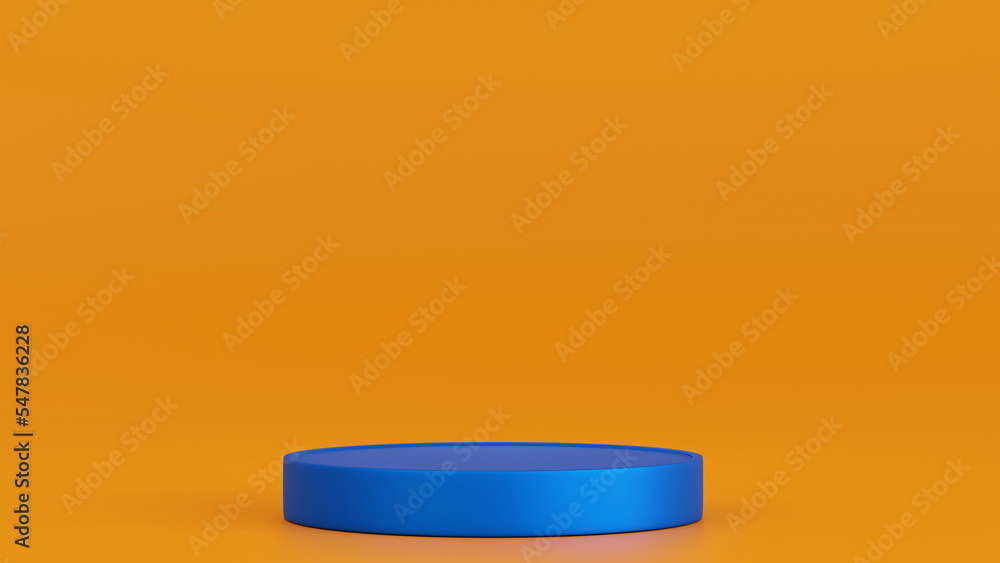 Blue round stage podium display on orange background for product ...