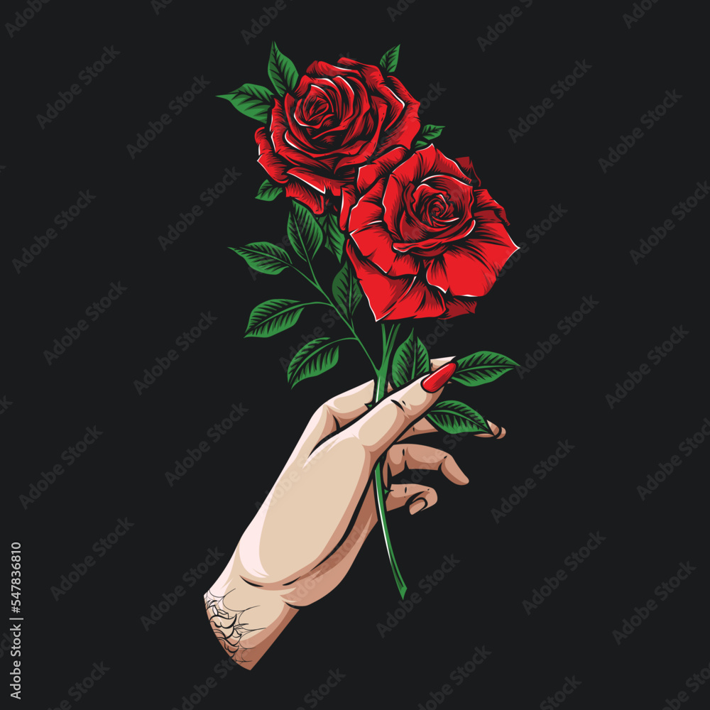 women hand holding roses vector illustration Stock Vector | Adobe Stock