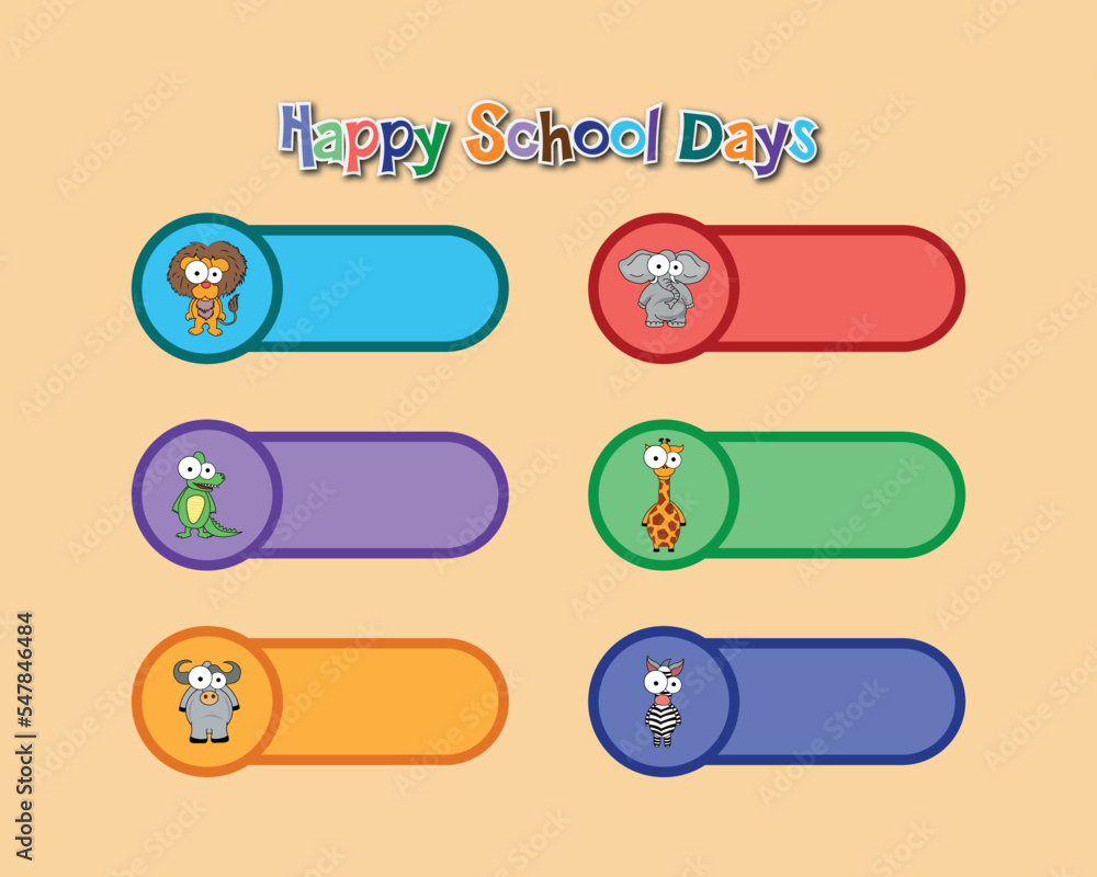 Notebook labels. School name label. Bright stickers. Rectangular label ...