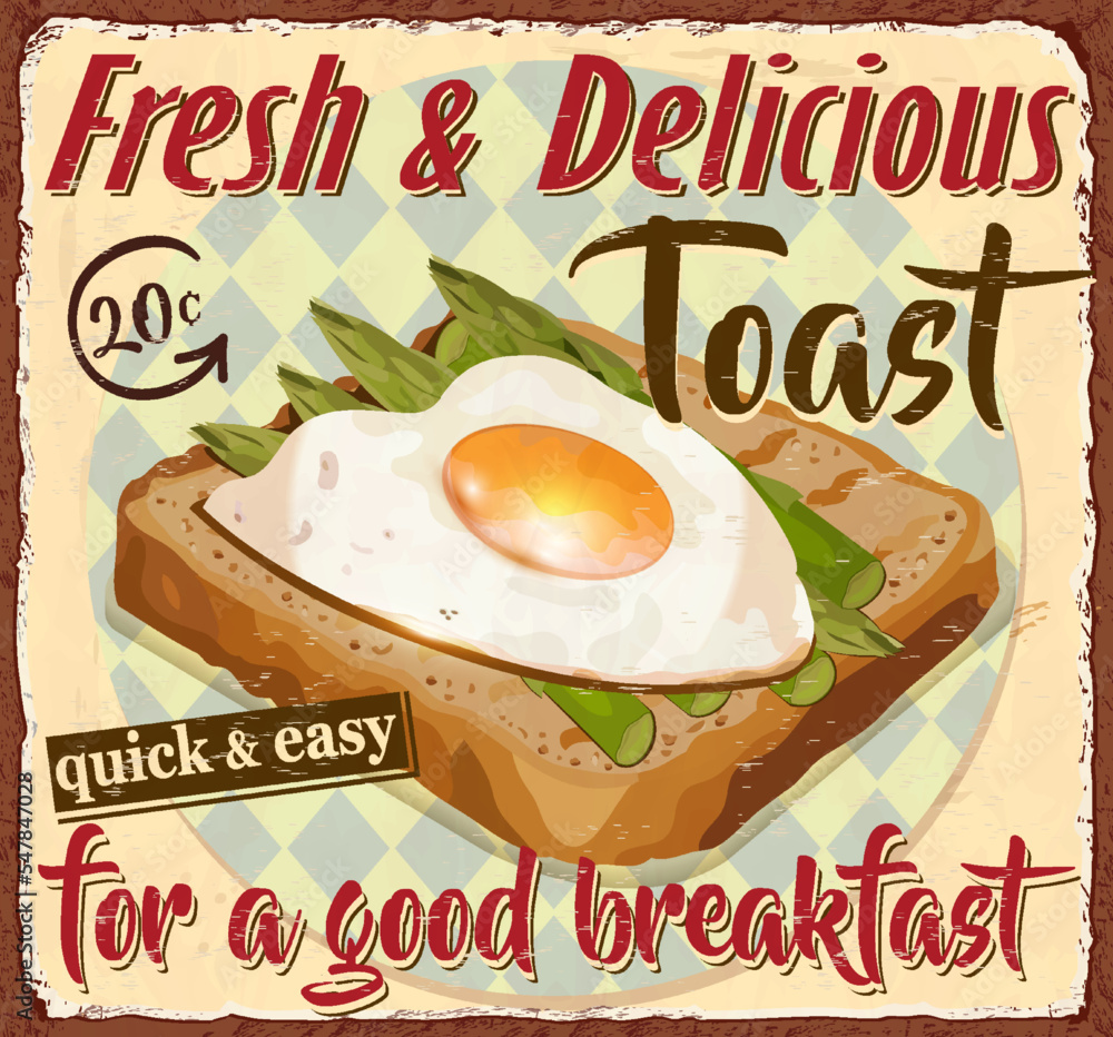Vintage Toast metal sign.Retro poster 1950s style. Stock Vector | Adobe ...