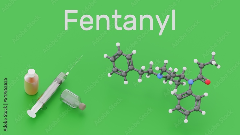 Fentanyl vaccine study. Fentanyl molecule. Opioid crisis combat. 3d ...