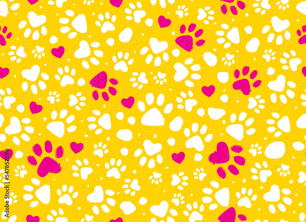 Animal paw print seamless yellow and white pattern. Dalmatian Spots ...
