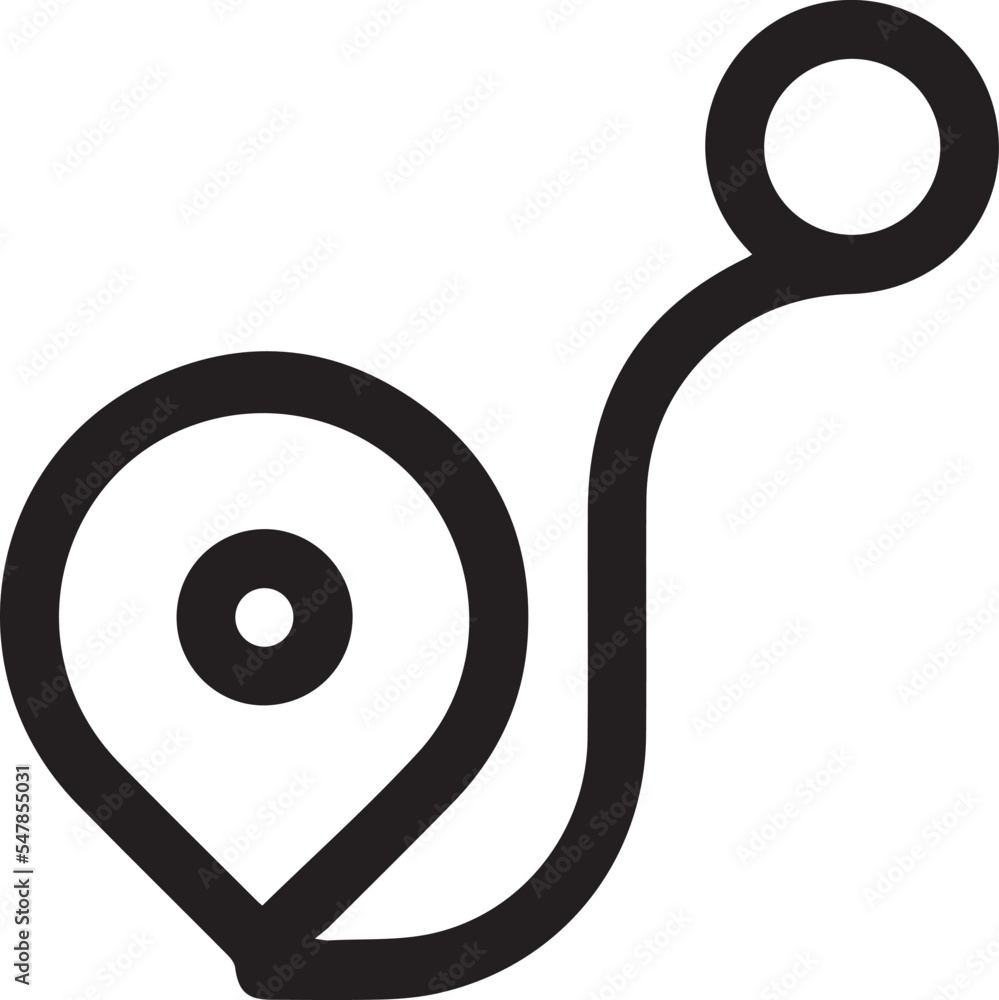 Route location icon, two map pin sign and road or path, start and end ...