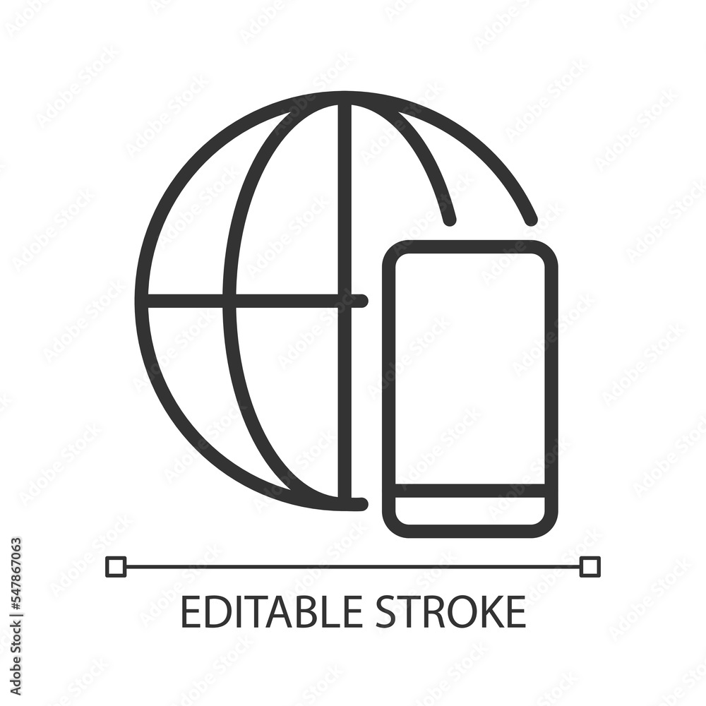 Global communication pixel perfect linear icon. International mobile ...