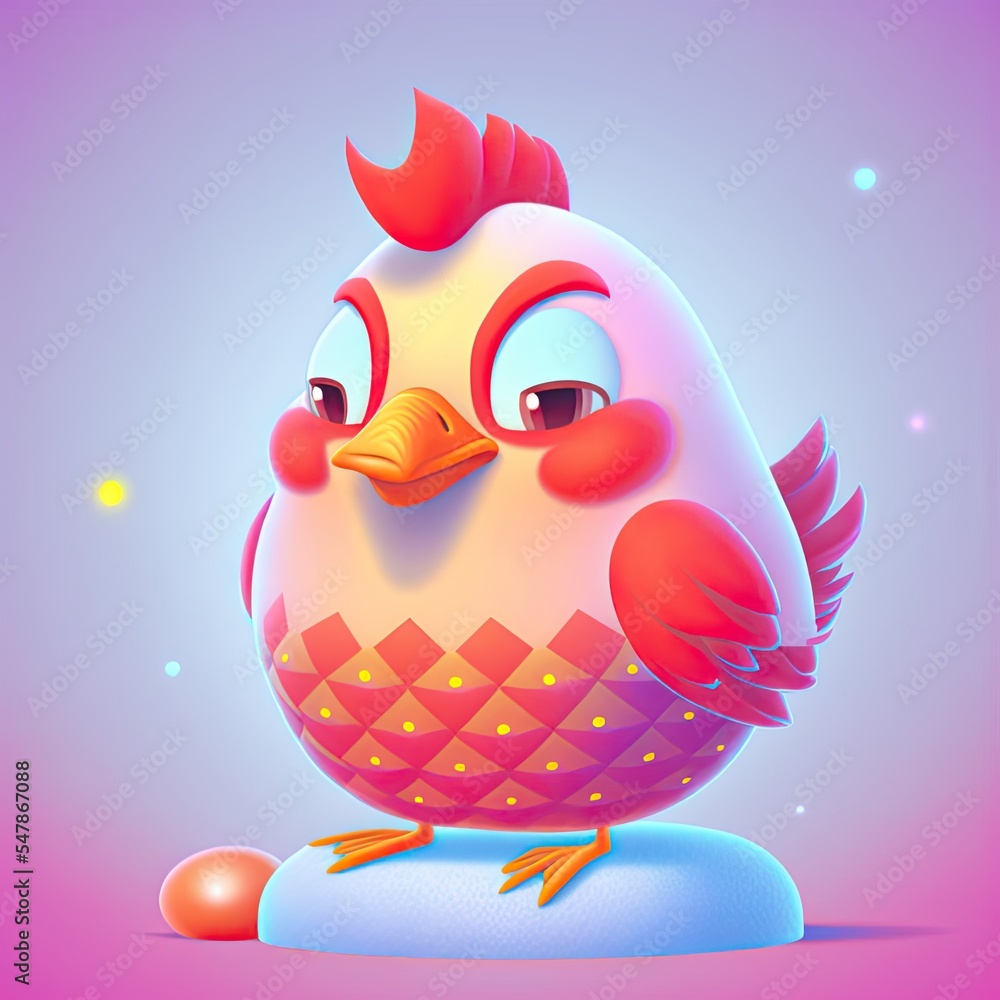 Illustration of a 3d isolated evil chicken in red color and texture ...