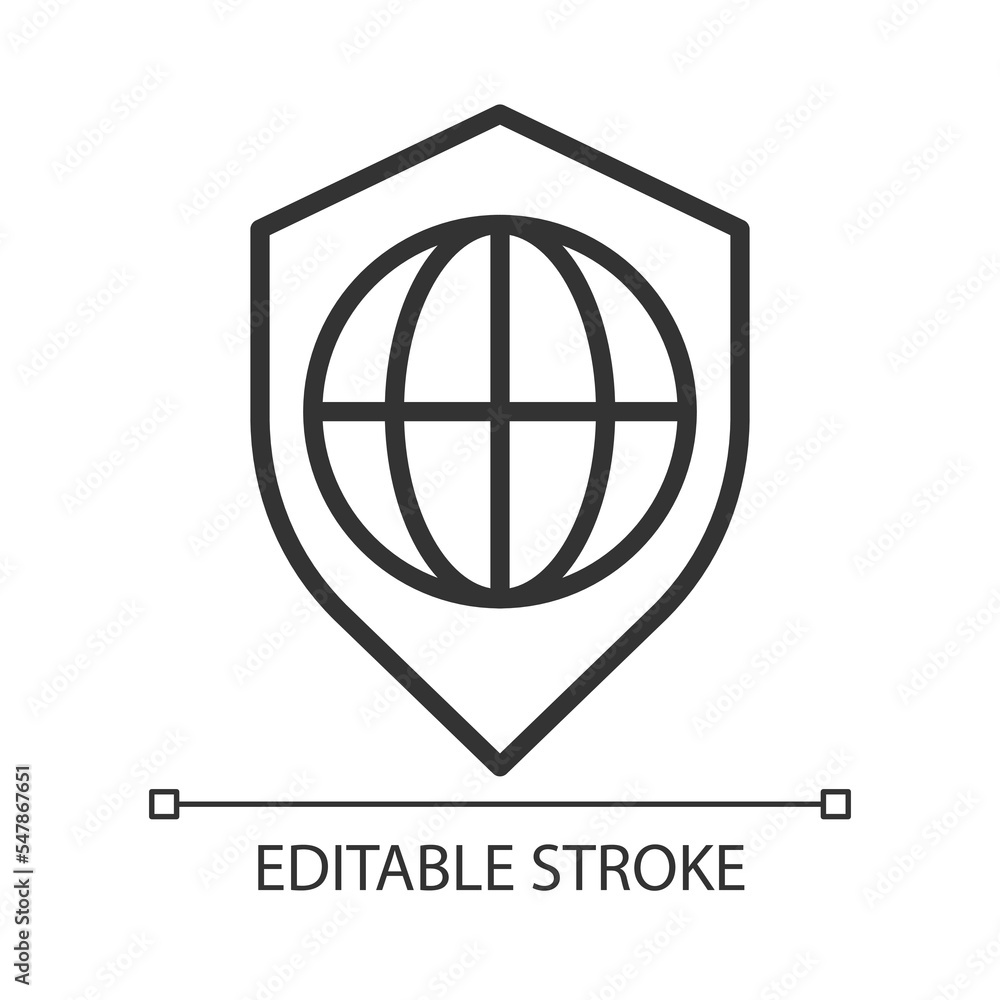 Global security pixel perfect linear icon. International safety service ...