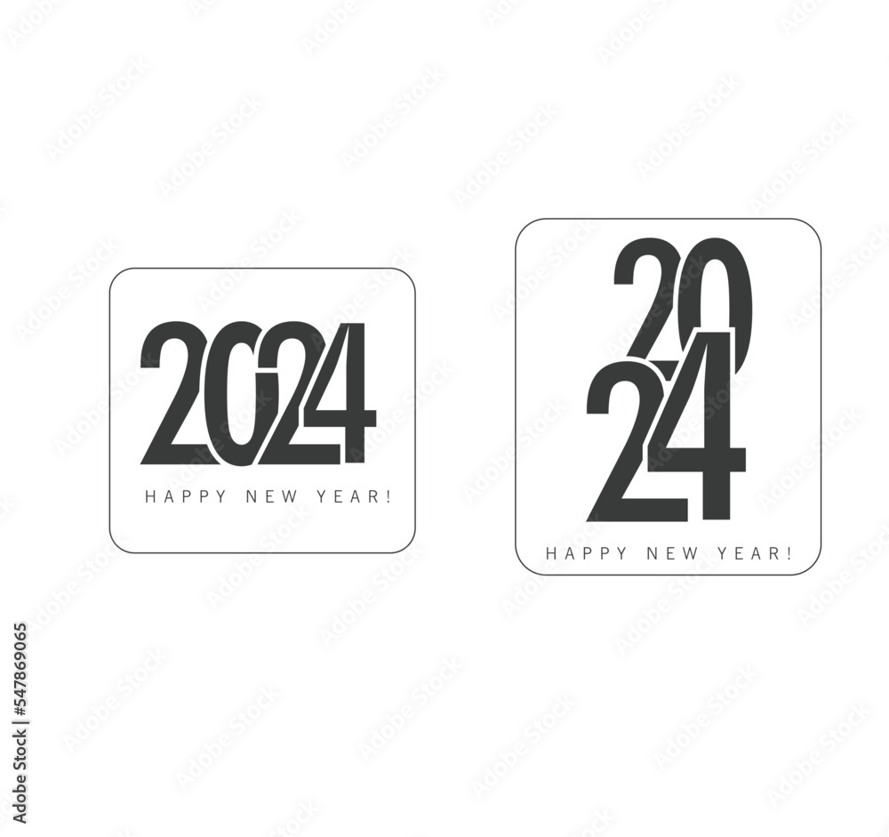 2024 labels. Set of 2024 Happy New Year logo text design. 2024 number ...