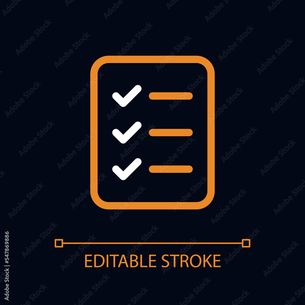 Checklist of completed tasks pixel perfect color linear ui icon for dark theme. Planner. Outline ...