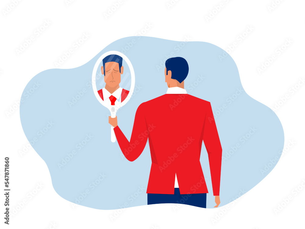 businessman looking him self from the mirror face sad or depression ...