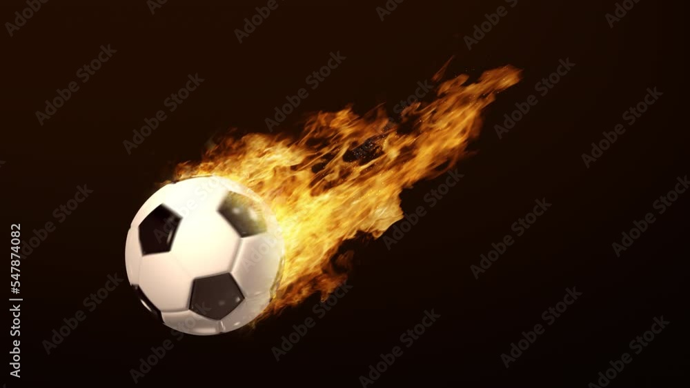 Animated soccer Ball on Fire Burning rotating soccer ball bright flamy ...