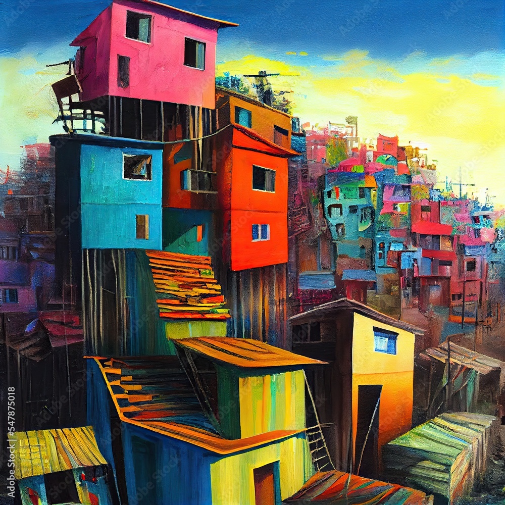 Ilustração do Stock: Colorful and vibrant yellow and orange shantytown ...