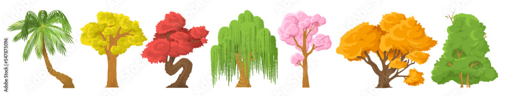 Different garden park tree vector isolated set Stock Vector | Adobe Stock