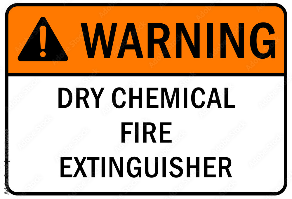 Fire emergency dry chemical fire extinguisher sign and label Stock ...