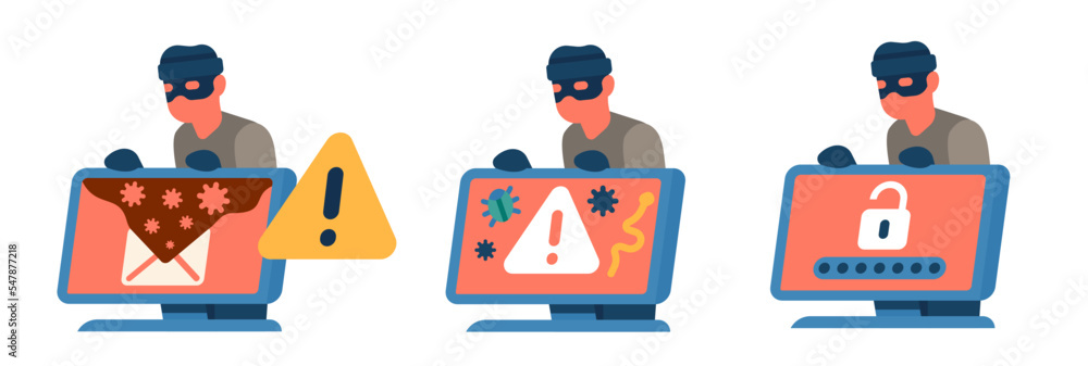 Computer Virus Detection Icons Account Password Phishing Laptop Software Hacking Data Theft