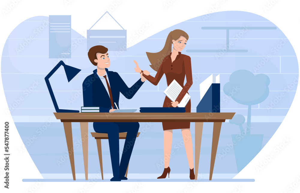 Sexual harassment at work flat vector illustration Stock Vector | Adobe ...