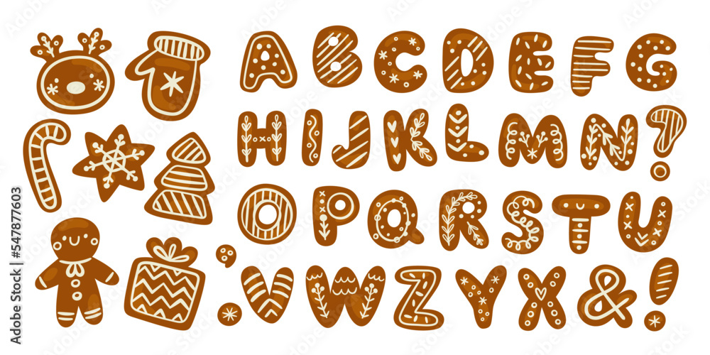 Gingerbread alphabet. Sugar Christmas biscuits. Ginger cookies with ...