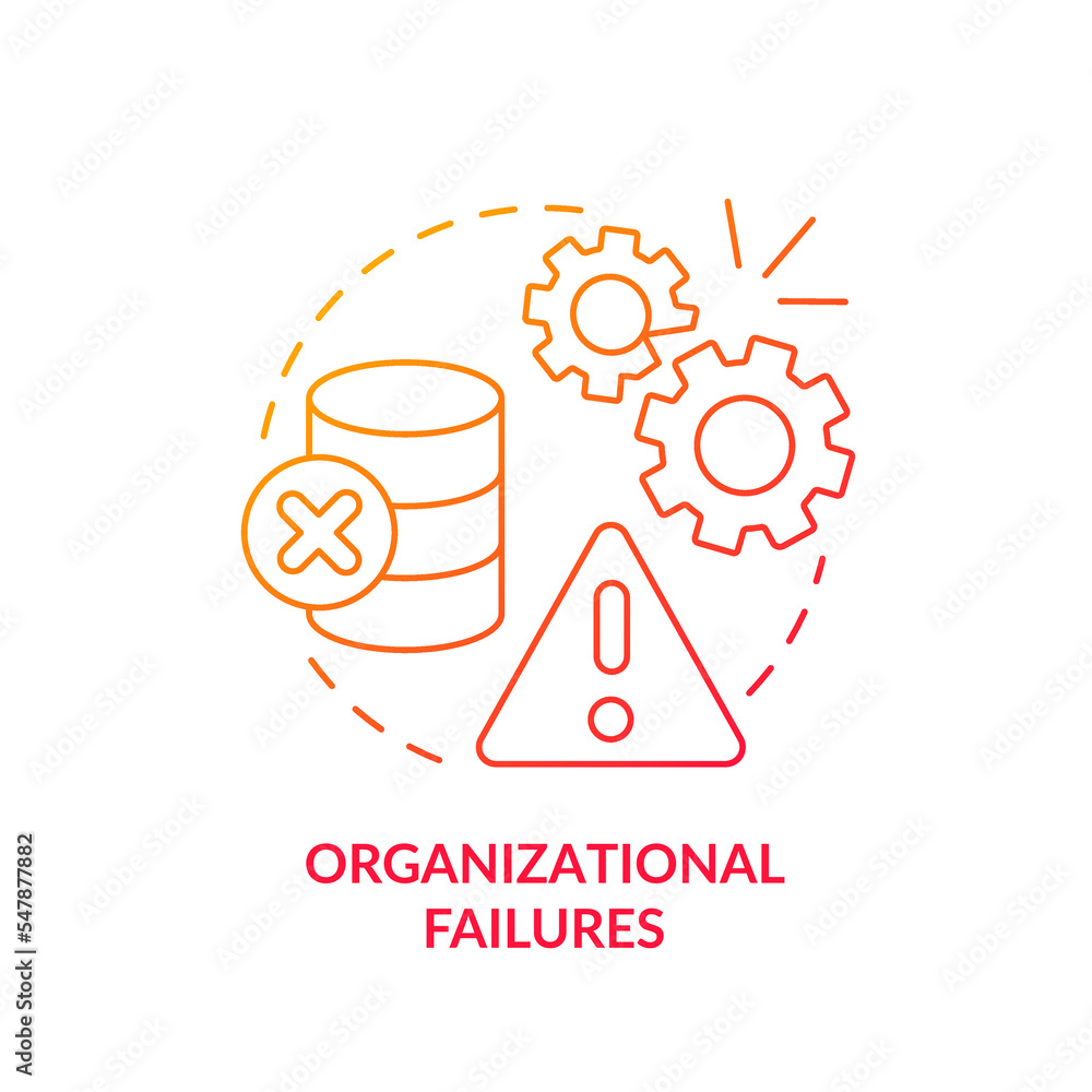Organizational failures concept red gradient icon. Ineffective data ...