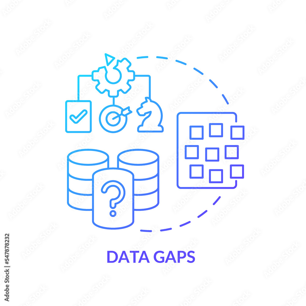 Data gaps blue gradient concept icon. Missing information. Database ...