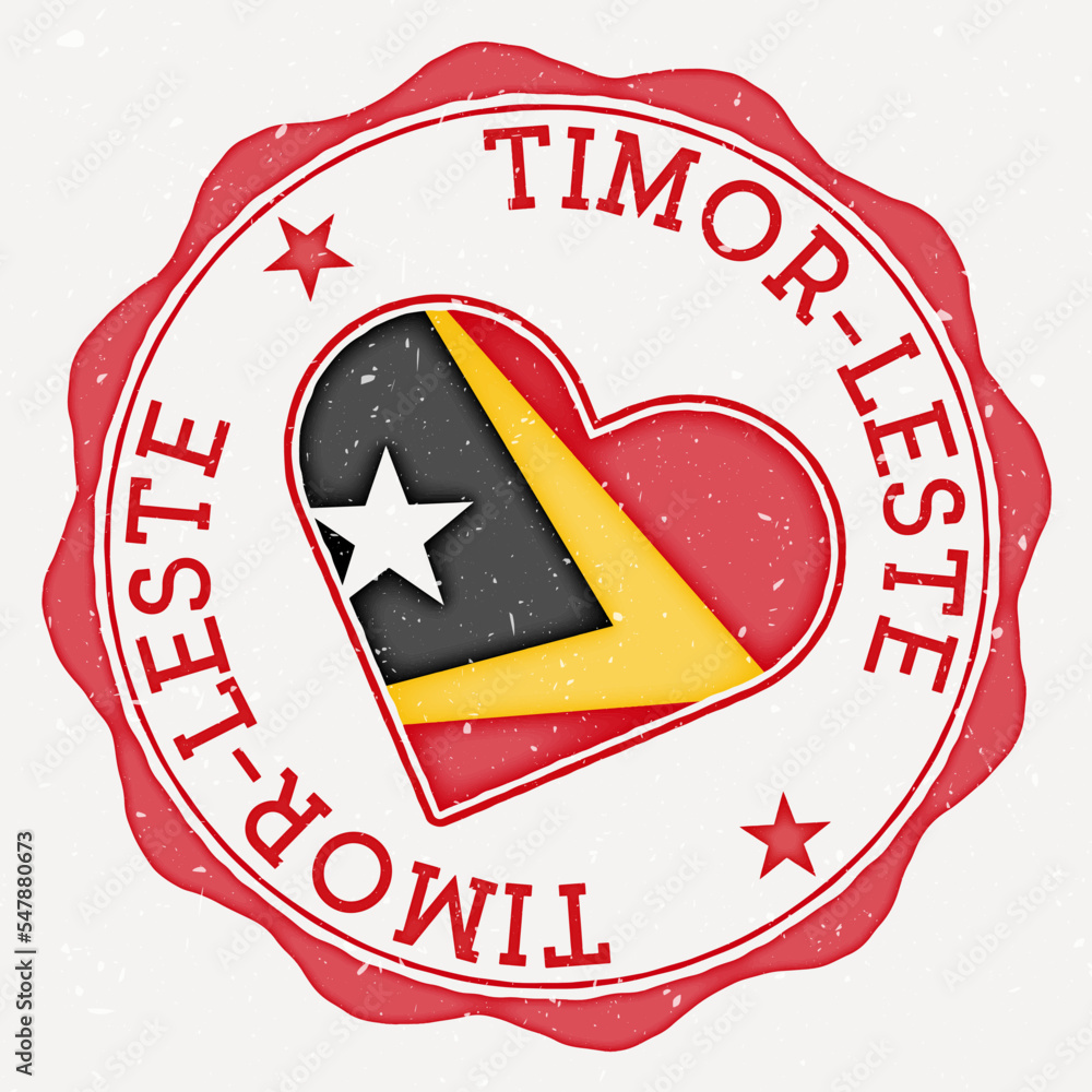 Timor-Leste heart flag logo. Country name text around Timor-Leste flag ...