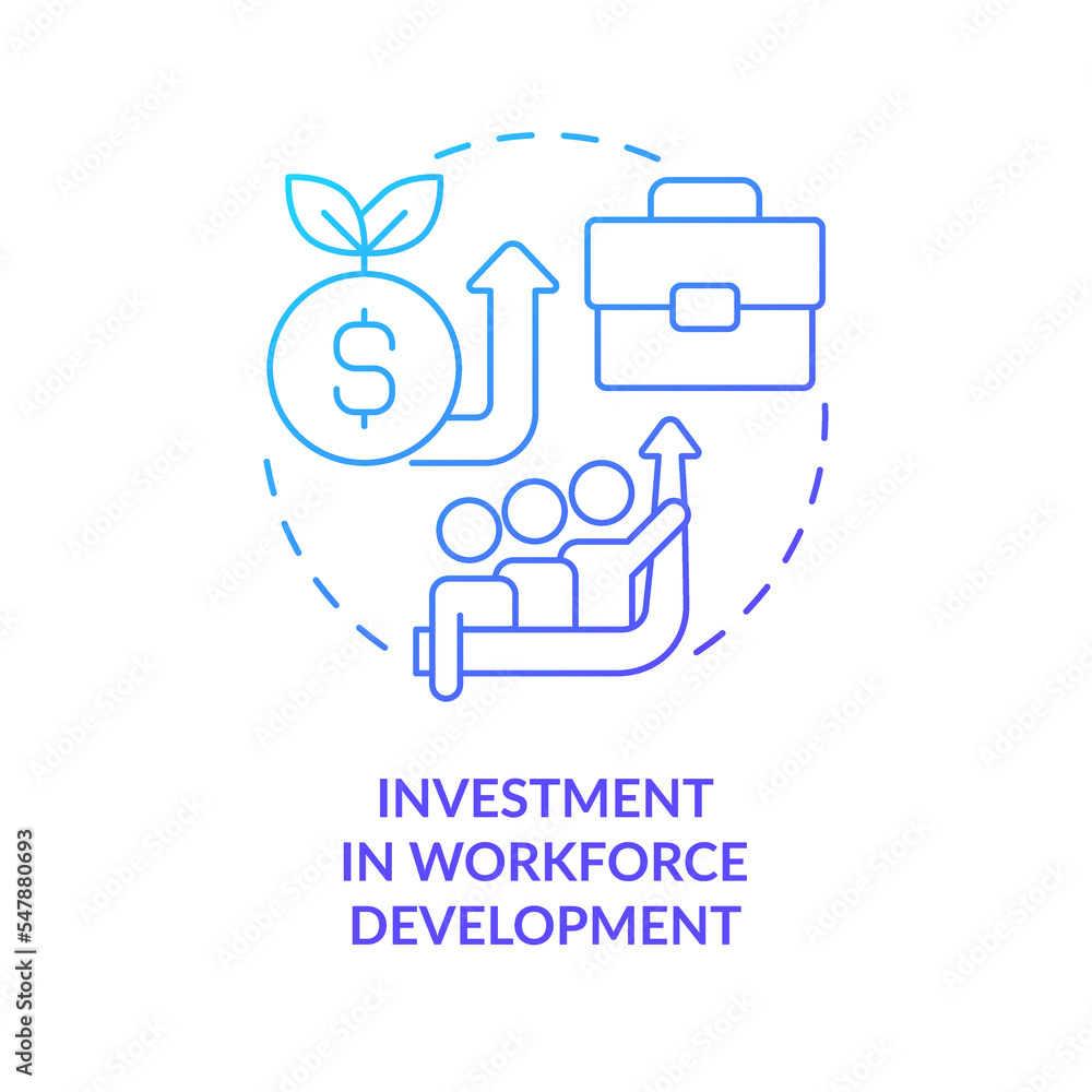 Investment in workforce development blue gradient concept icon. Improve ...