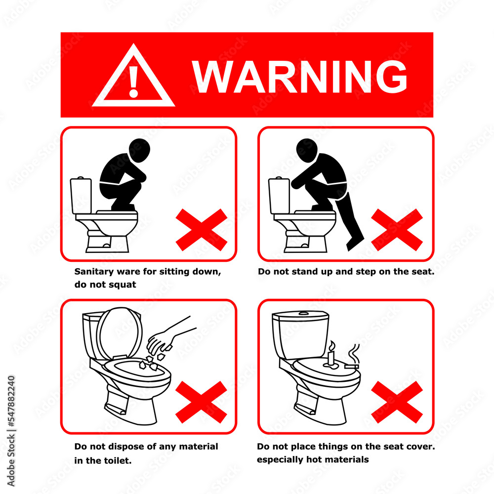 Warning symbol A manual for the correct use of sanitary ware in the bathroom.icons vector Stock ...
