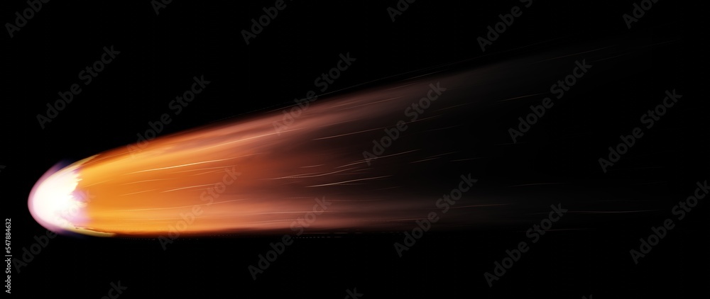 Fall comet from space, fiery tail falling meteorite. Entry of an ...