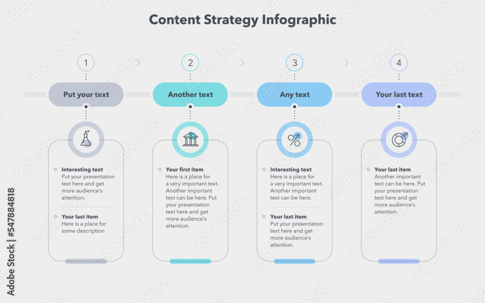 Content strategy template with four stages and place for your text ...
