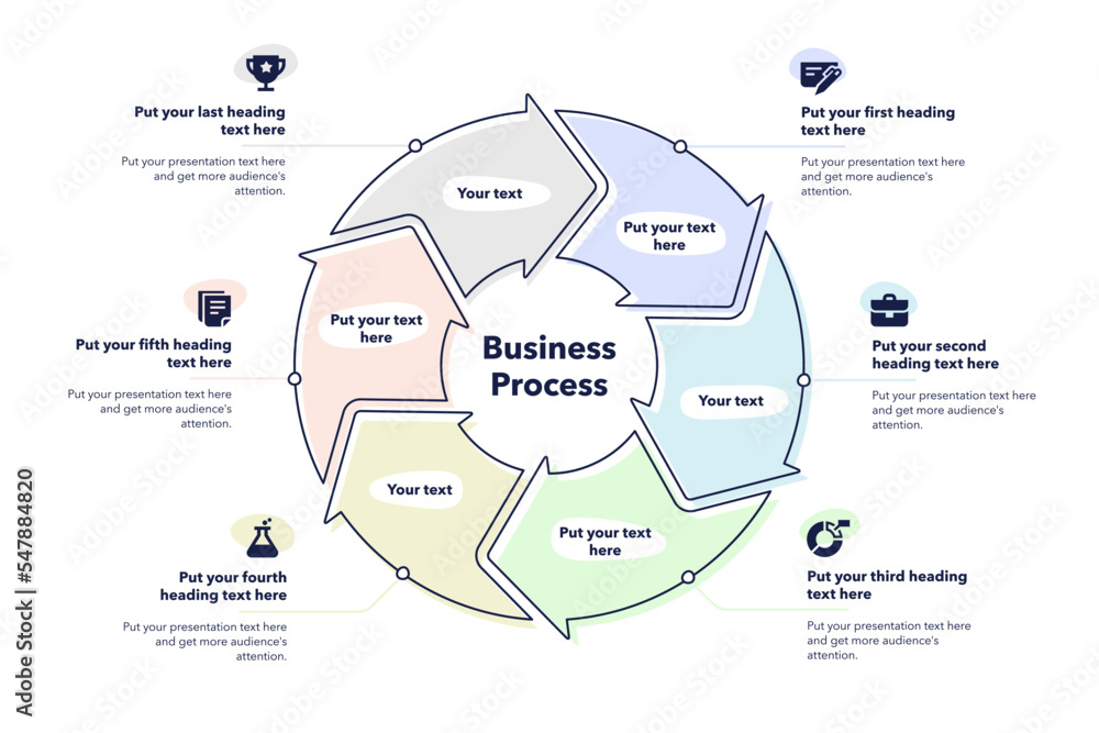Business process cycle template with six steps. Easy to use for your ...