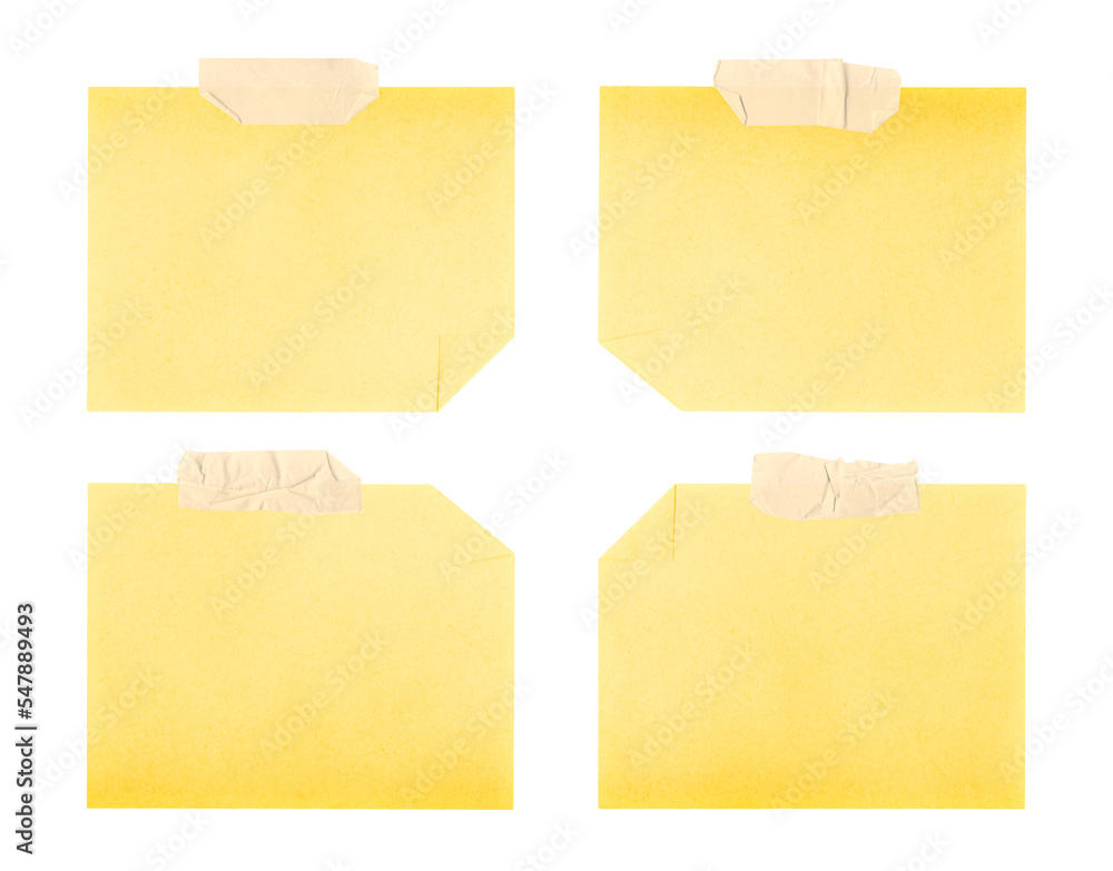 yellow sticky notes with tape strips on transparent background ...