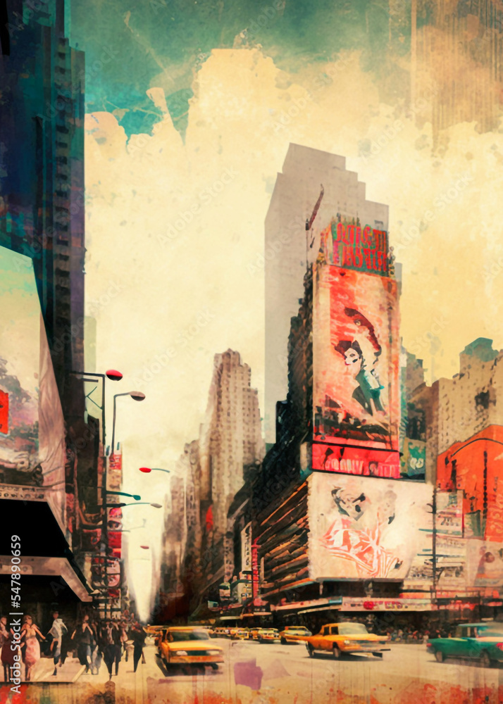 Abstract painting concept. Colorful art of street scene in New York ...