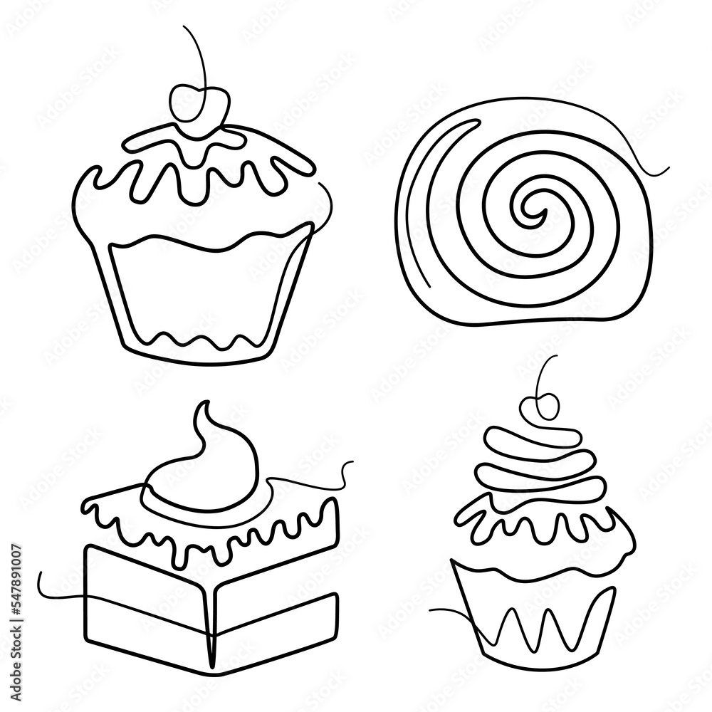 Single continuous line drawing of sweet dessert. minimal line art ...