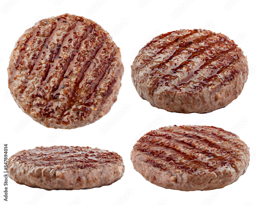 grilled hamburger meat isolated on white background, clipping path ...