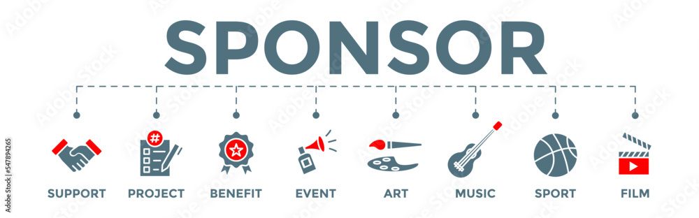Sponsor icon banner web illustration with support, project, benefit ...