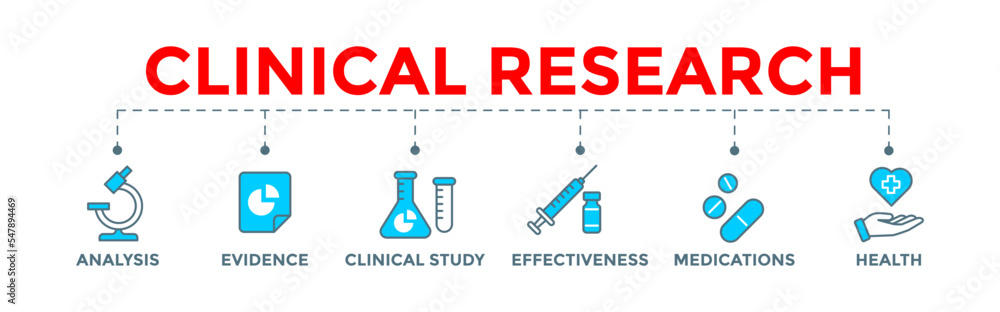 Vetor de Clinical research icon banner web illustration with analysis ...