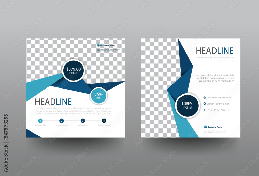 Blue triangle Brochure bundle annual report design template set, square ...