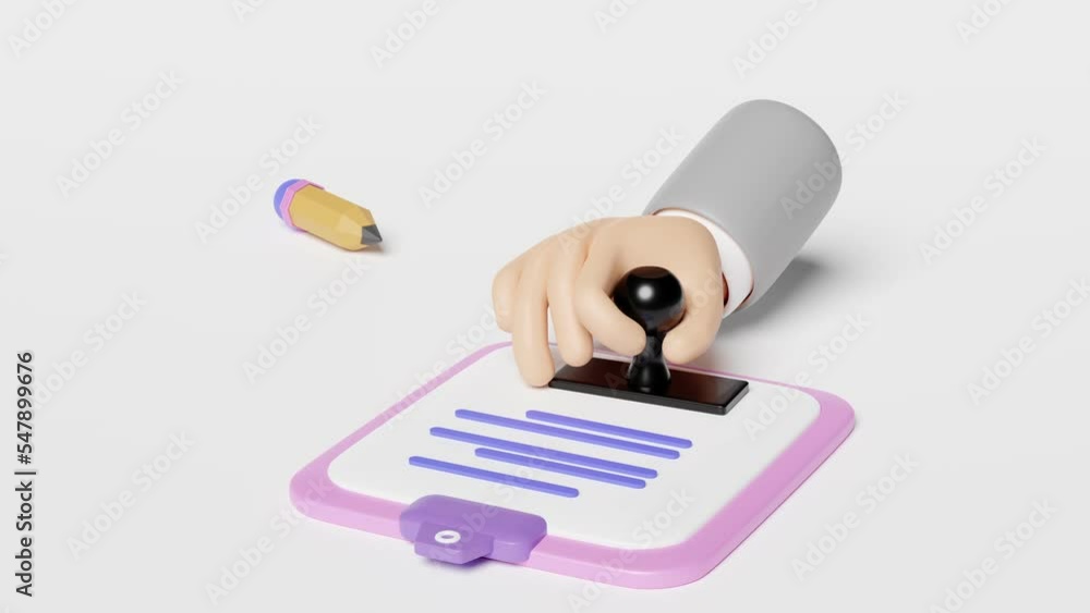 businessman using square rubber approved stamp with clipboard ...