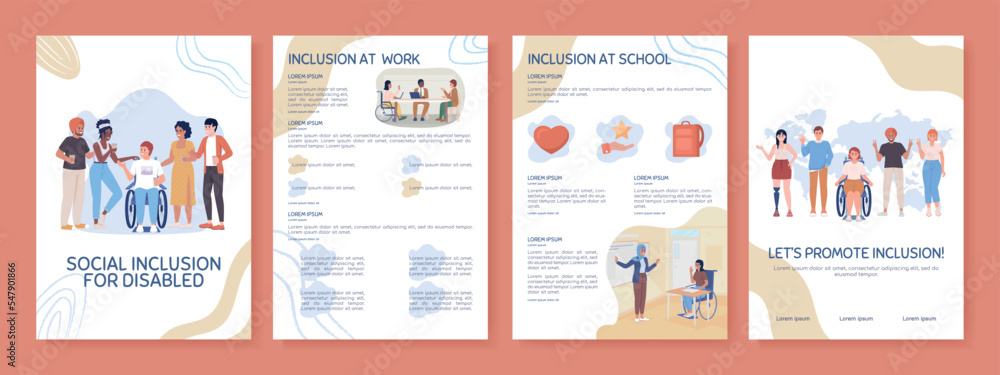 Social inclusion for disabled flat vector brochure template. Booklet ...