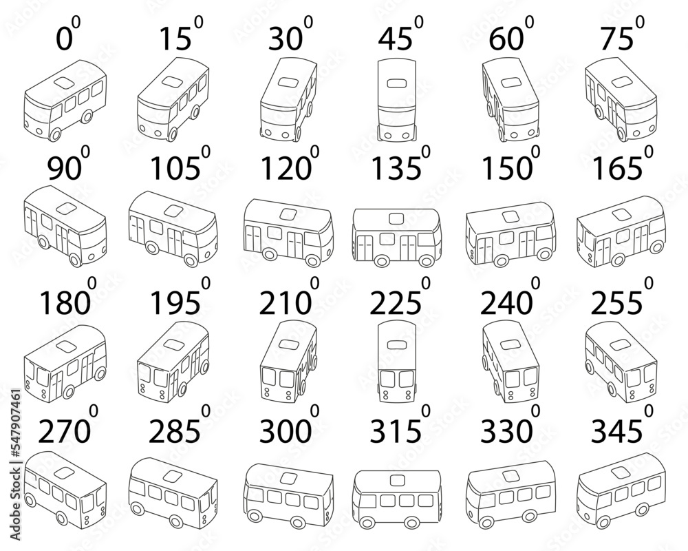 A set of 24 buses outline from different angles. Animation of the ...