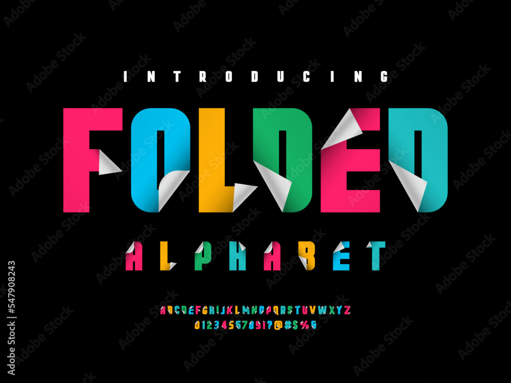Paper folding sticky note style alphabet design with uppercase, numbers ...