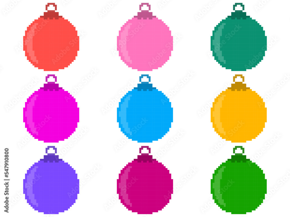 Pixel Christmas balls icons set. Christmas balls in pixel art style of ...