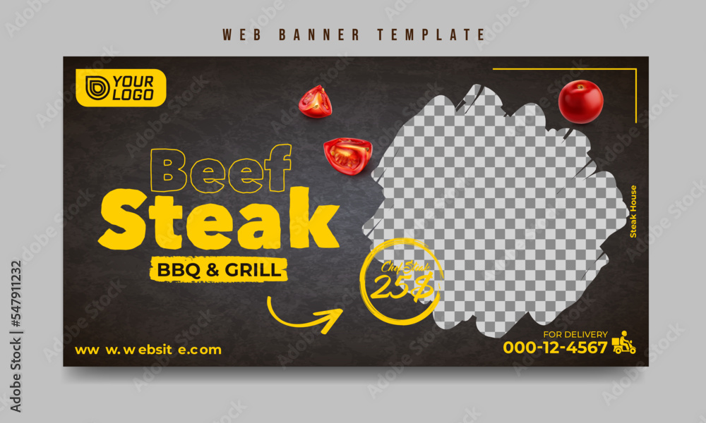 Beef steak food banner template for restaurant and cafe, vector file ...