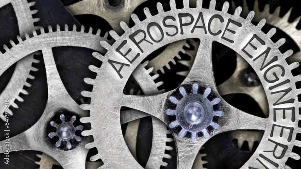 Group of rotating tooth wheels with Aerospace Engineering sign ...