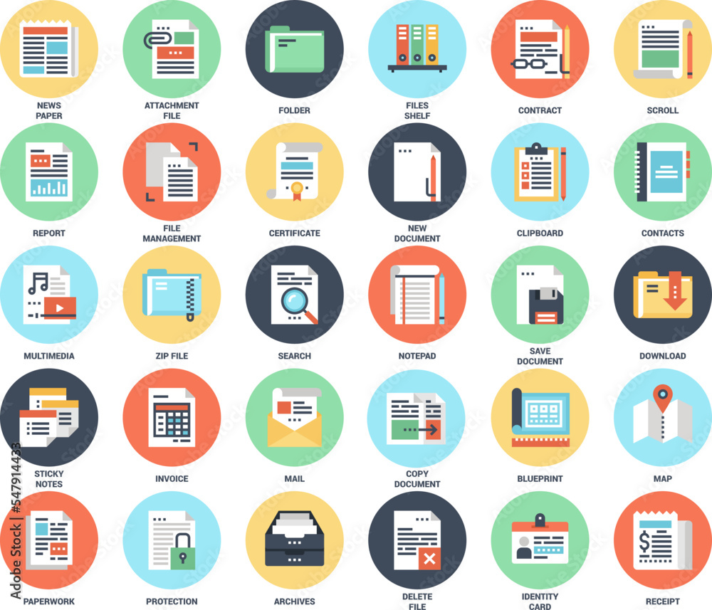 Vector set of files and documents flat web icons. Each icon neatly ...