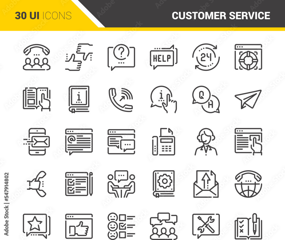 Vector set of customer service flat line web icons. Each icon with ...