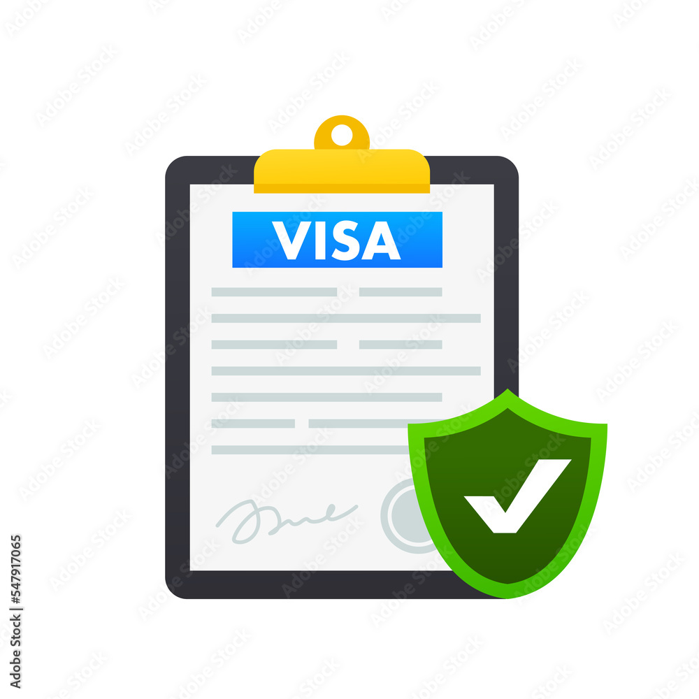 Visa document with signature and stamp Visa program logo design. The ...
