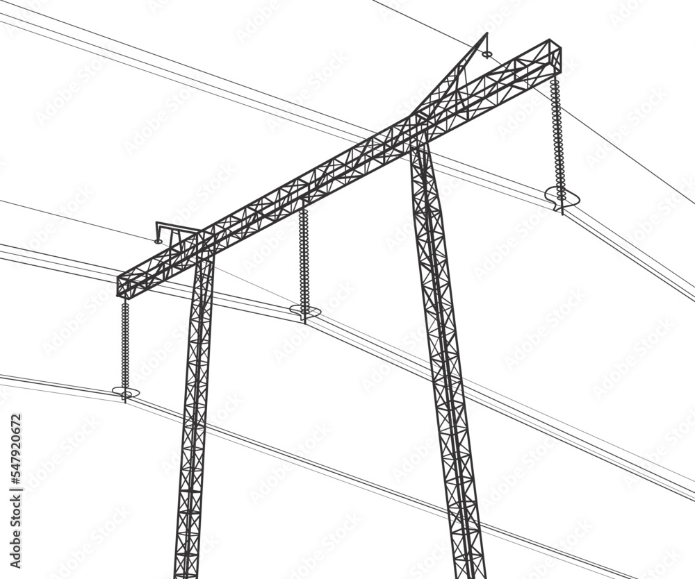 High voltage transmission systems. Electric pole. Power lines. A ...