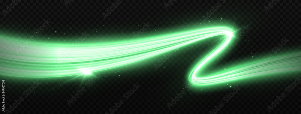 Green curve wave with shiny effect. Luxury dynamic motion lines effect ...